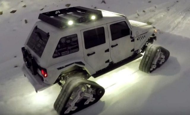 Tracked Stormtrooper JK Jeep is called "The Arctic Frog"